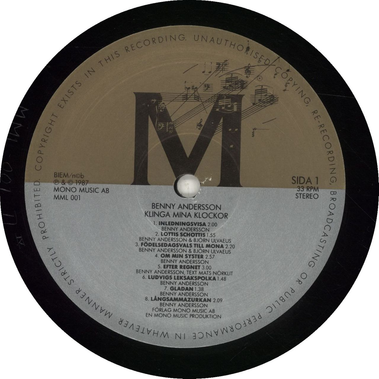 Benny Andersson Klinga Mina Klocker Swedish Vinyl LP — RareVinyl.com